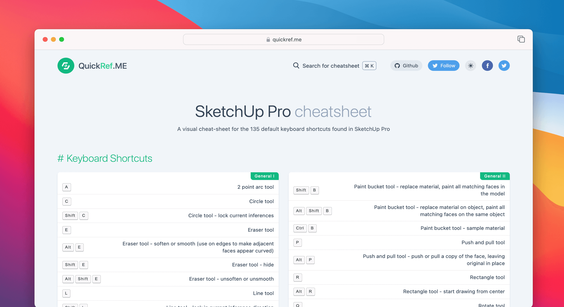 SketchUp Pro Cheat Sheet & Quick Reference